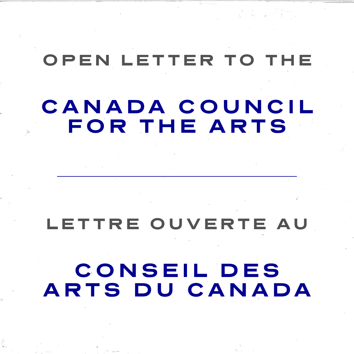 OPEN LETTER TO THE CANADA COUNCIL FOR THE ARTS